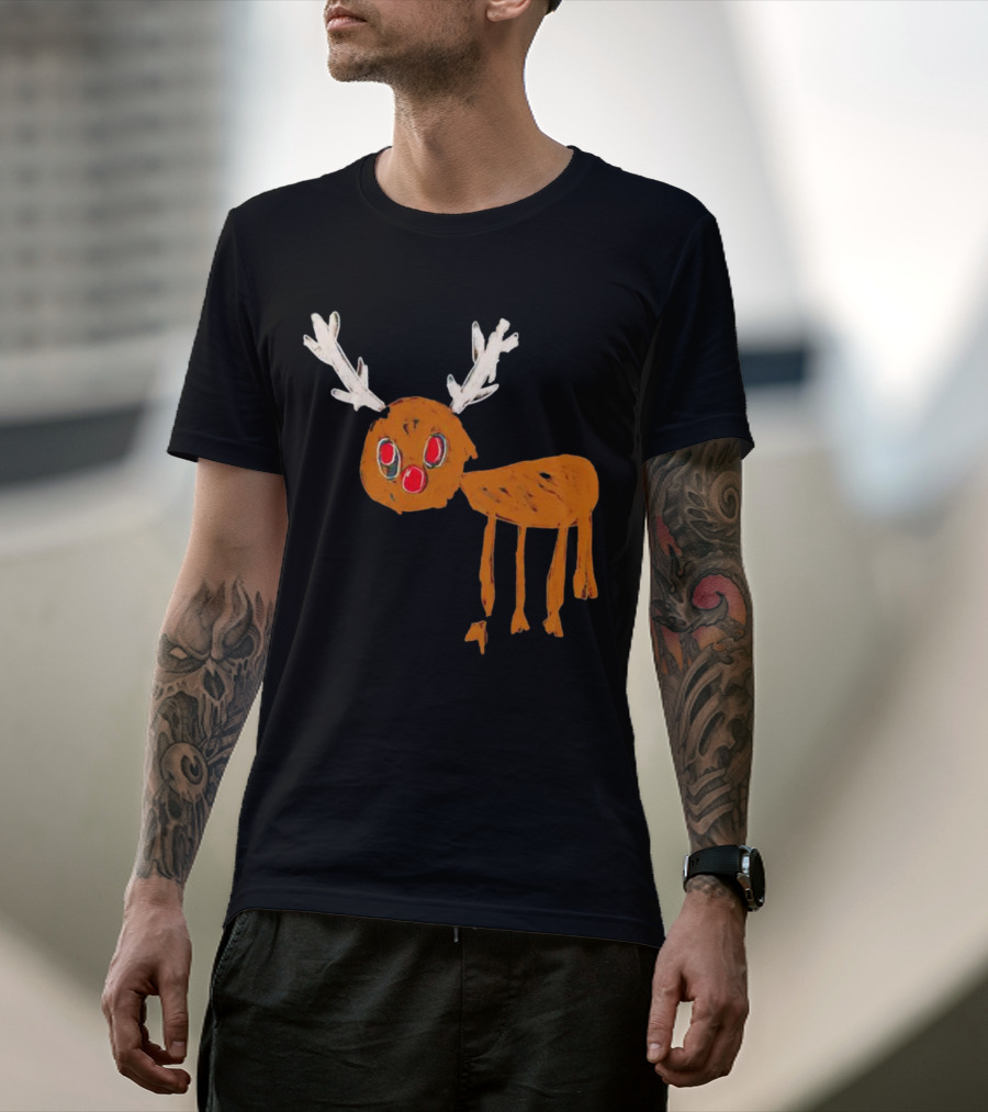 Reindeer Ugly Holiday Rudolf Drawing T-Shirt