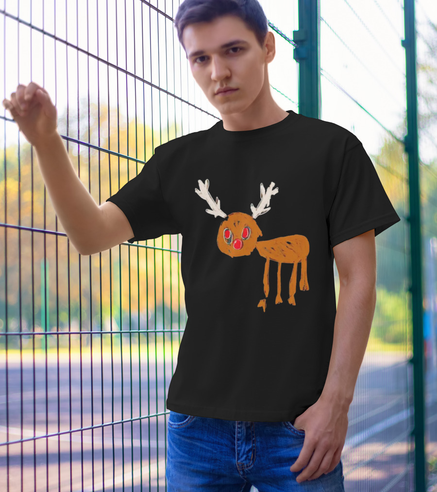 Reindeer Ugly Holiday Rudolf Drawing T-Shirt