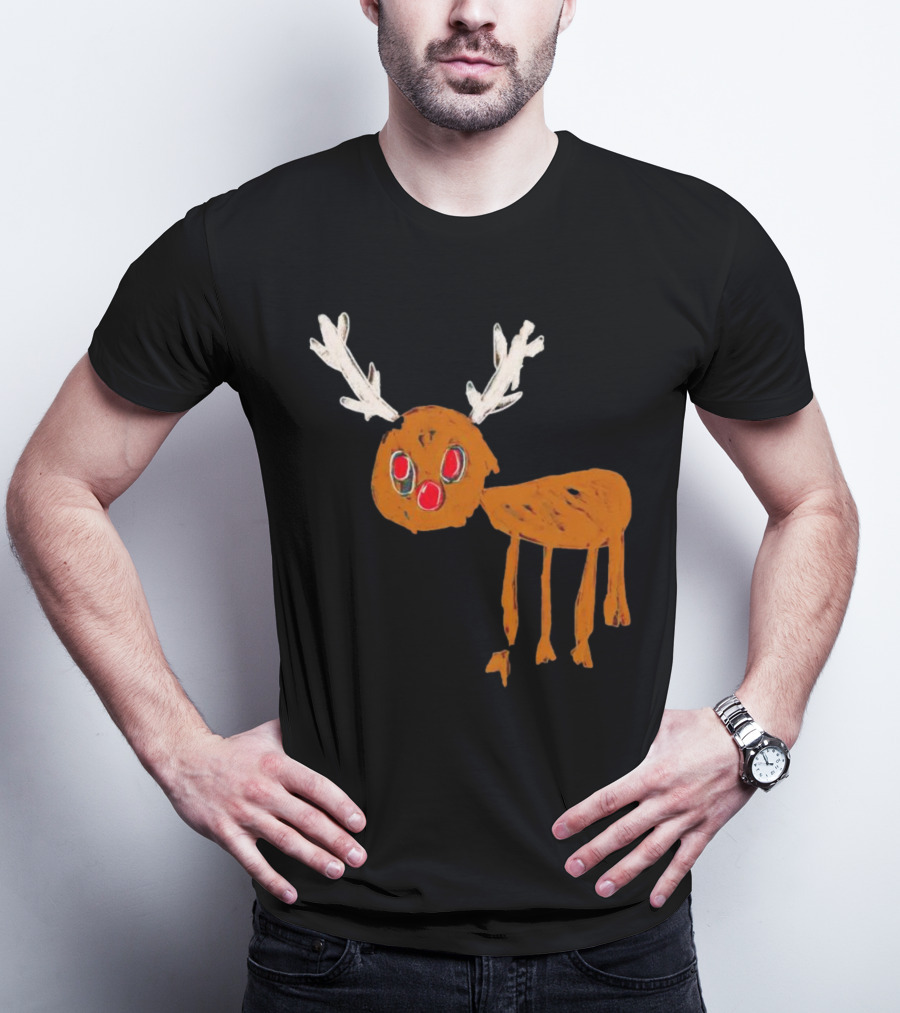 Reindeer Ugly Holiday Rudolf Drawing T-Shirt