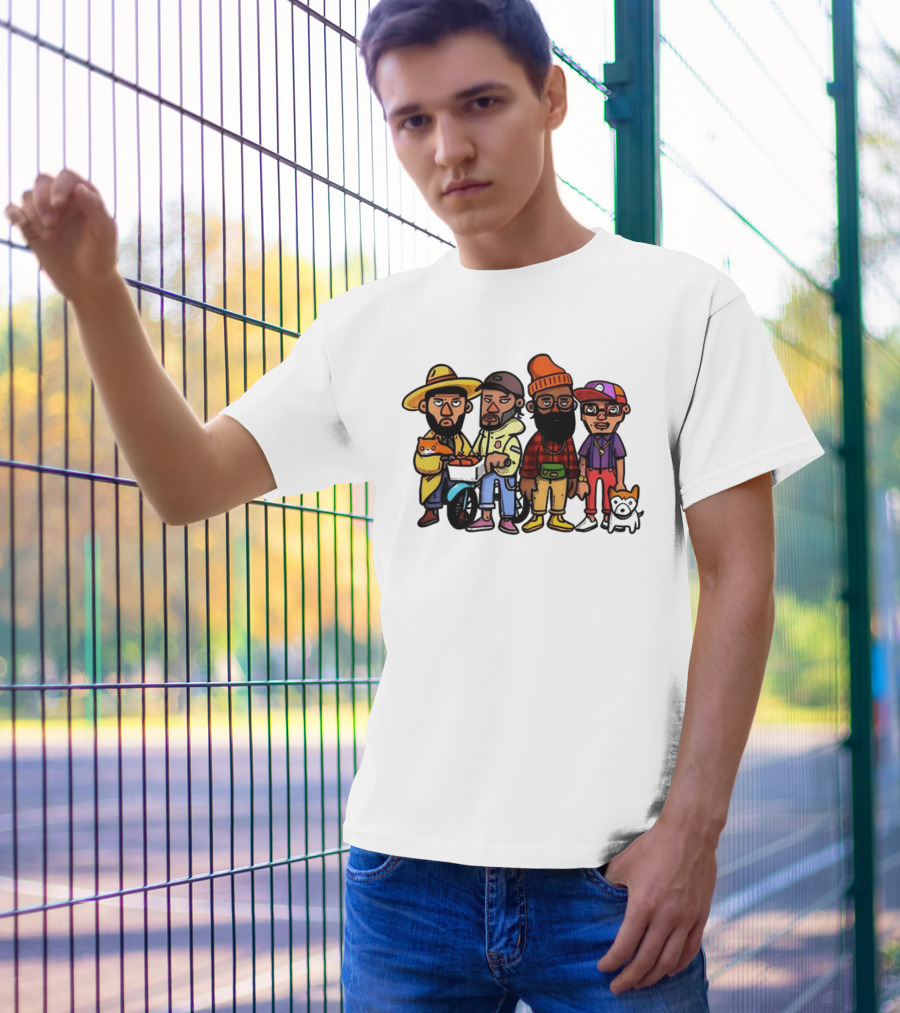 Hipster Clips Cartoon Characters With Pets And Accessories T-Shirt