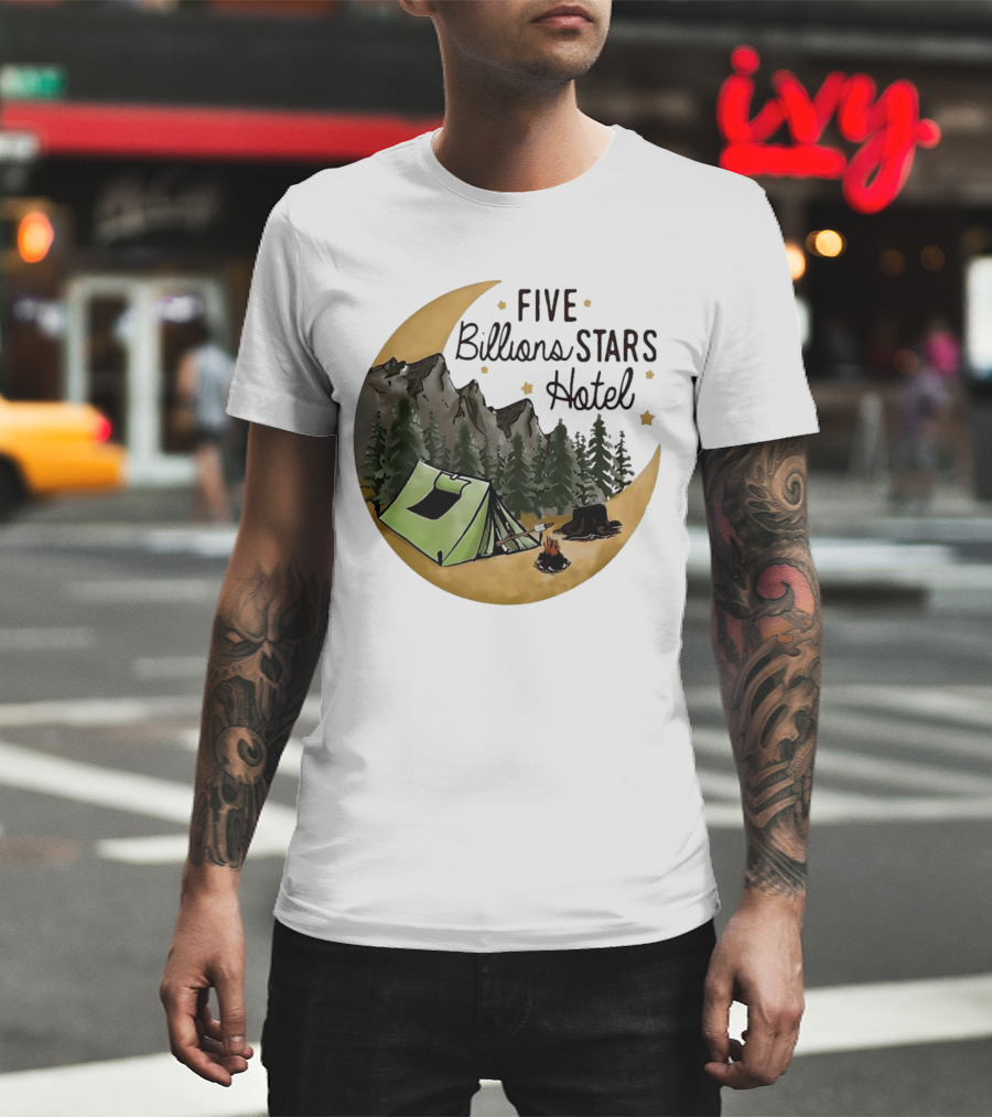 Five Billions Stars Hotel Camping Adventure Under Moonlit Forest T-Shirt