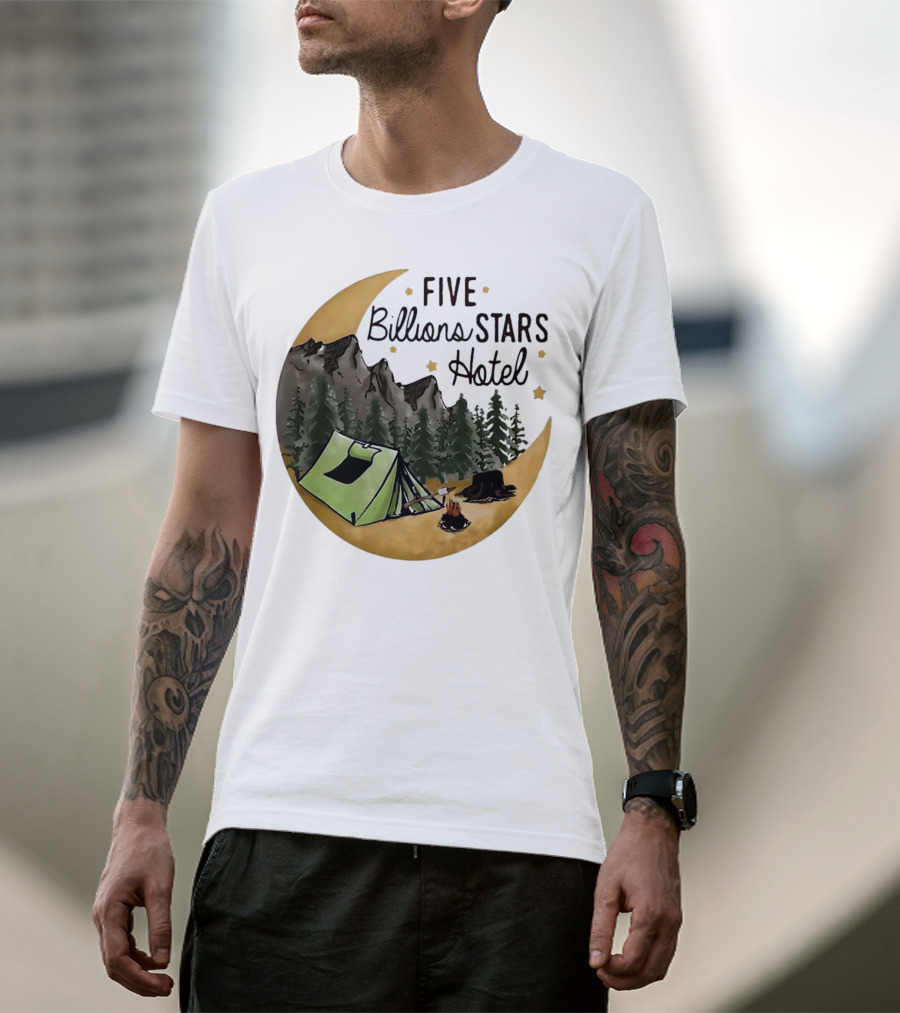 Five Billions Stars Hotel Camping Adventure Under Moonlit Forest T-Shirt