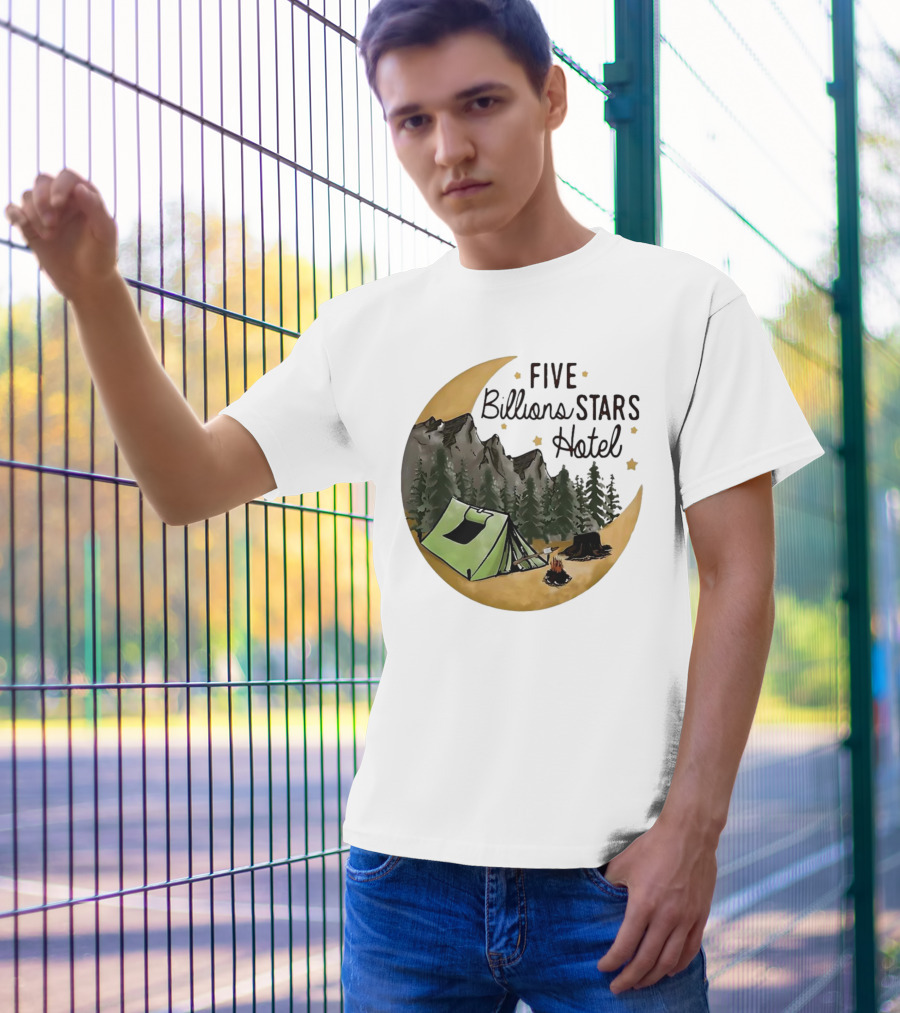 Five Billions Stars Hotel Camping Adventure Under Moonlit Forest T-Shirt