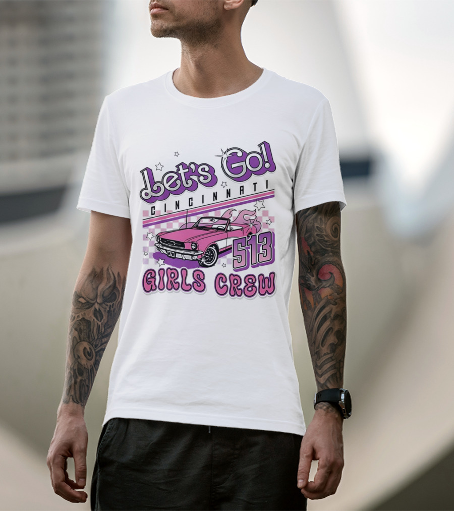 Let's Go Cincinnati Girls Crew 513 Pink Car T-Shirt