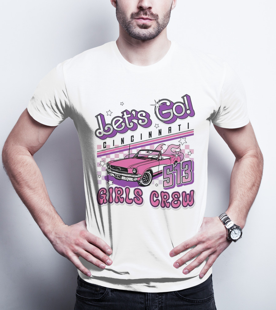 Let's Go Cincinnati Girls Crew 513 Pink Car T-Shirt