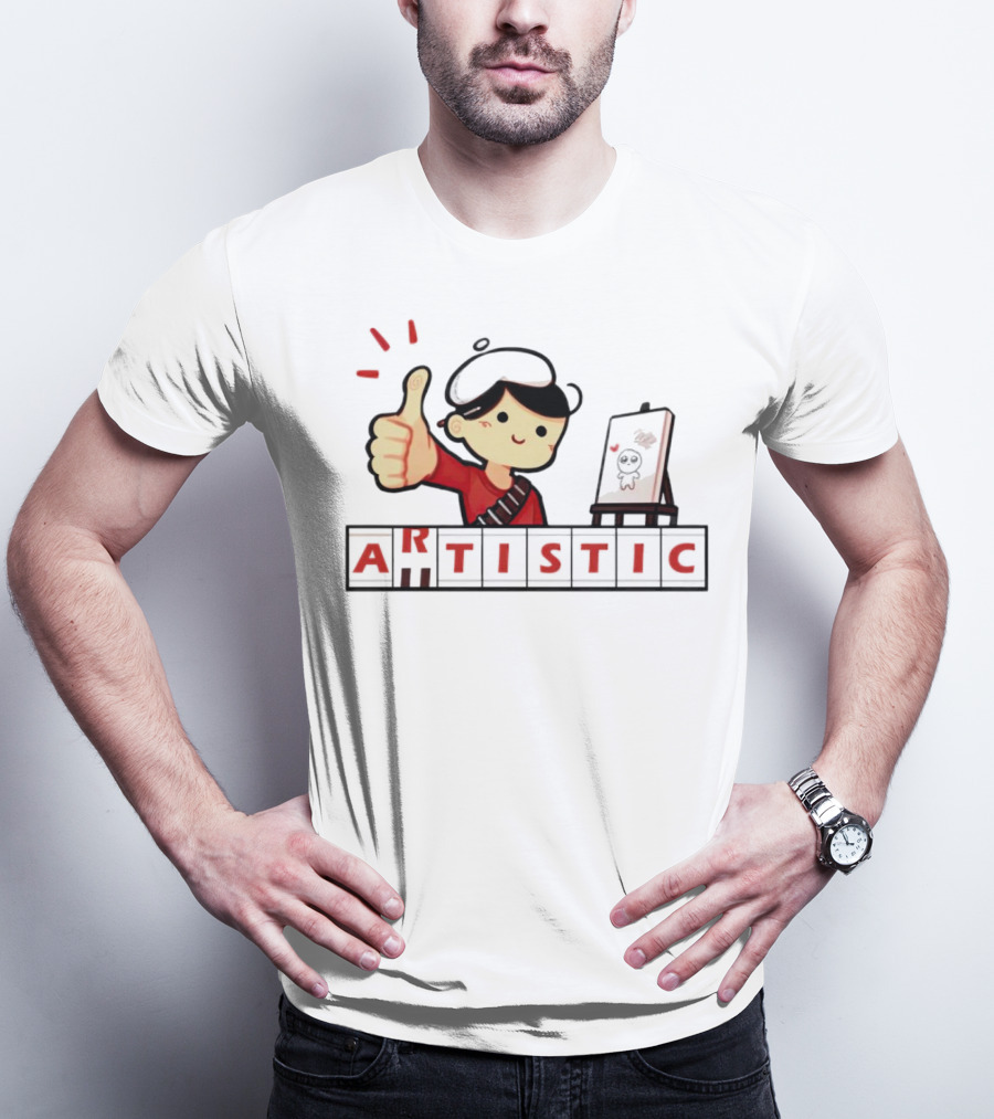 Arutistic Artistic Charm Thumbs Up Painter Kid With Sheep Canvas T-Shirt