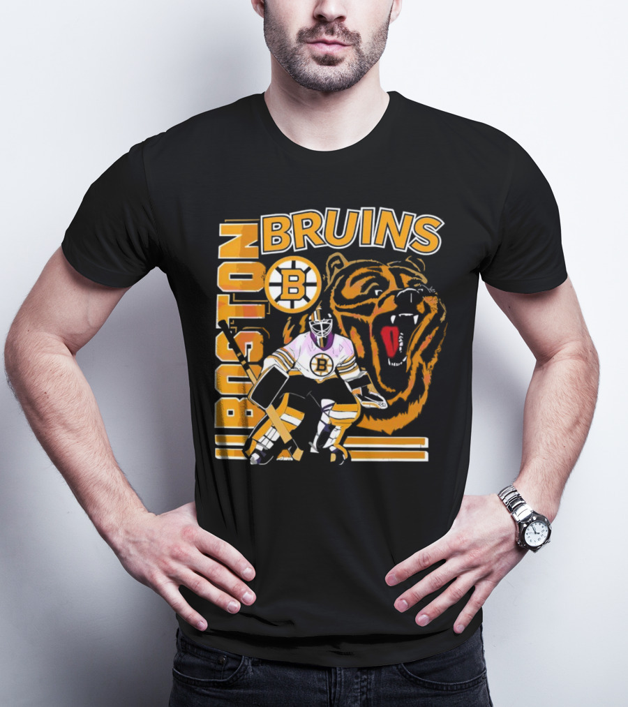 Boston Bruins Hockey Goalie With Bear And Iconic T-Shirt