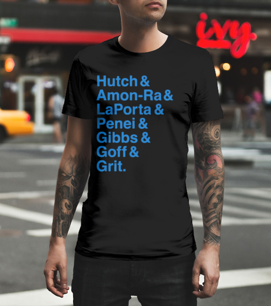 Hutch And Amon-ra And Laporta And Penei And Gibbs And Goff And Grit Detroit Lions NFL Players T-Shirt