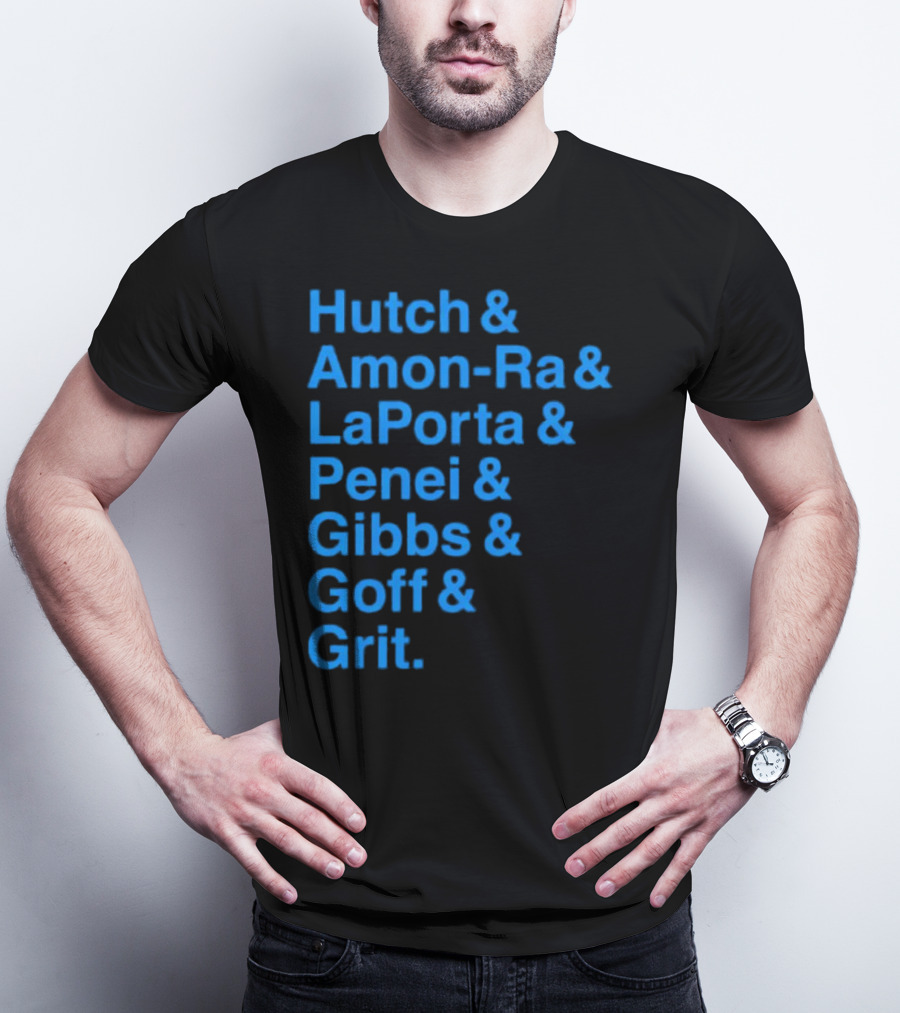 Hutch And Amon-ra And Laporta And Penei And Gibbs And Goff And Grit Detroit Lions NFL Players T-Shirt
