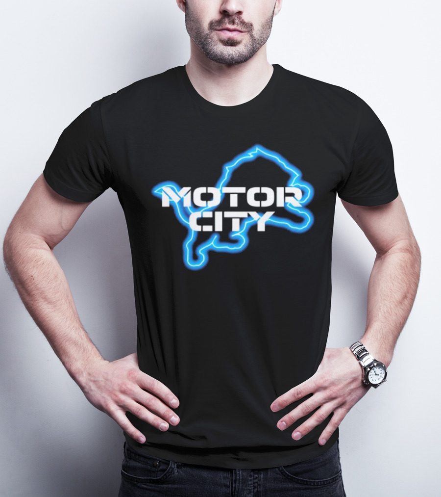 Sam Richardson Wearing Detroit Lions Motor City Blue Lion T-Shirt