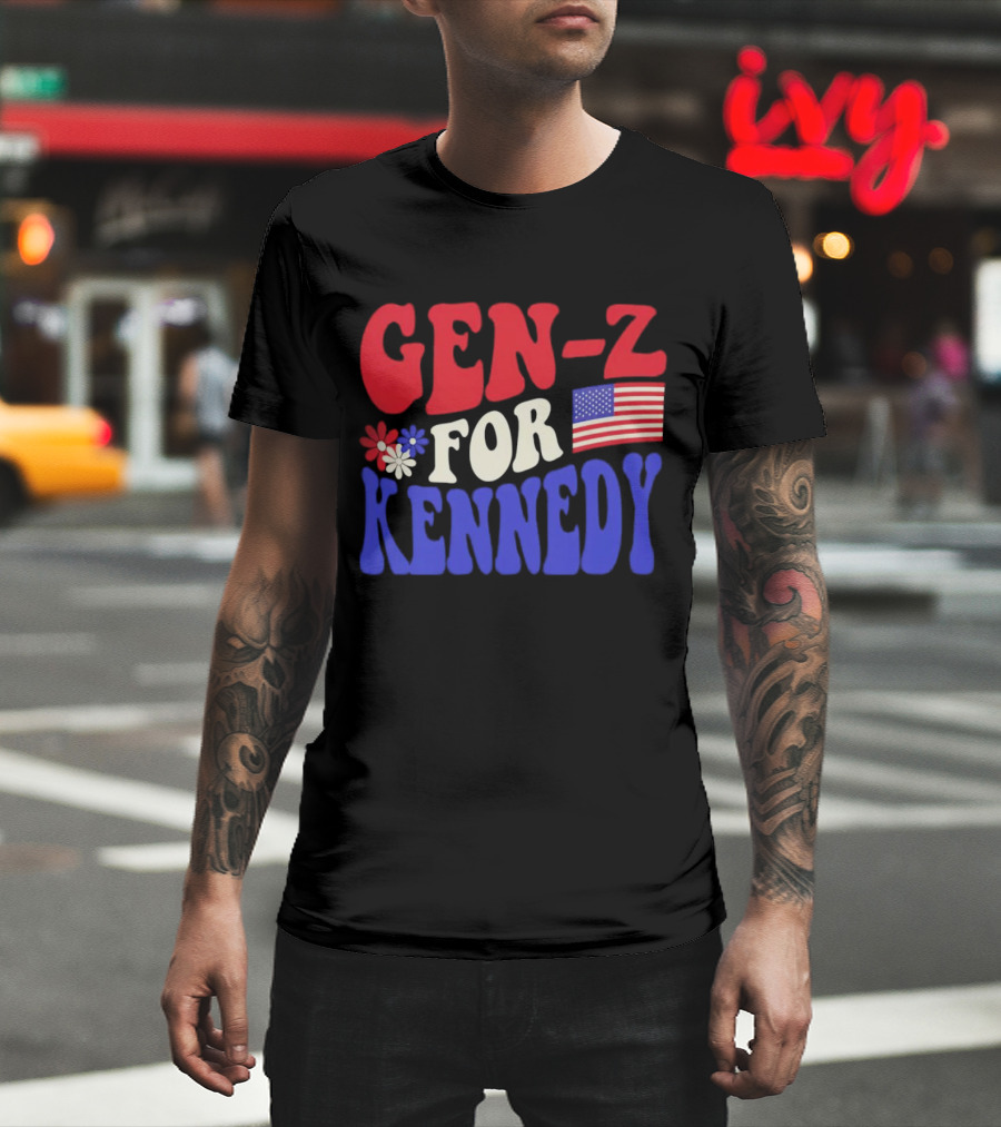 Gen-Z For Kennedy American Flag Retro Flowers T-Shirt