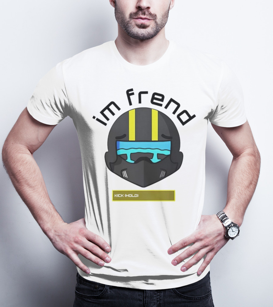 Im Frend Kick Hold Black Helmet Yellow Stripes Blue Visor T-Shirt