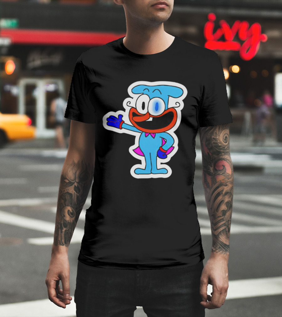 The Doise Cartoon Character With Blue Outfit And Red Accent Detailing T-Shirt