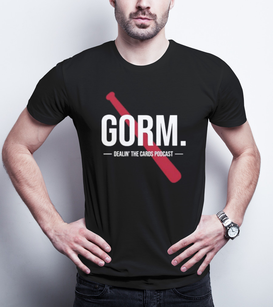Gorm Dealin’ The Cards Podcast Red Baseball Bat Logo T-Shirt