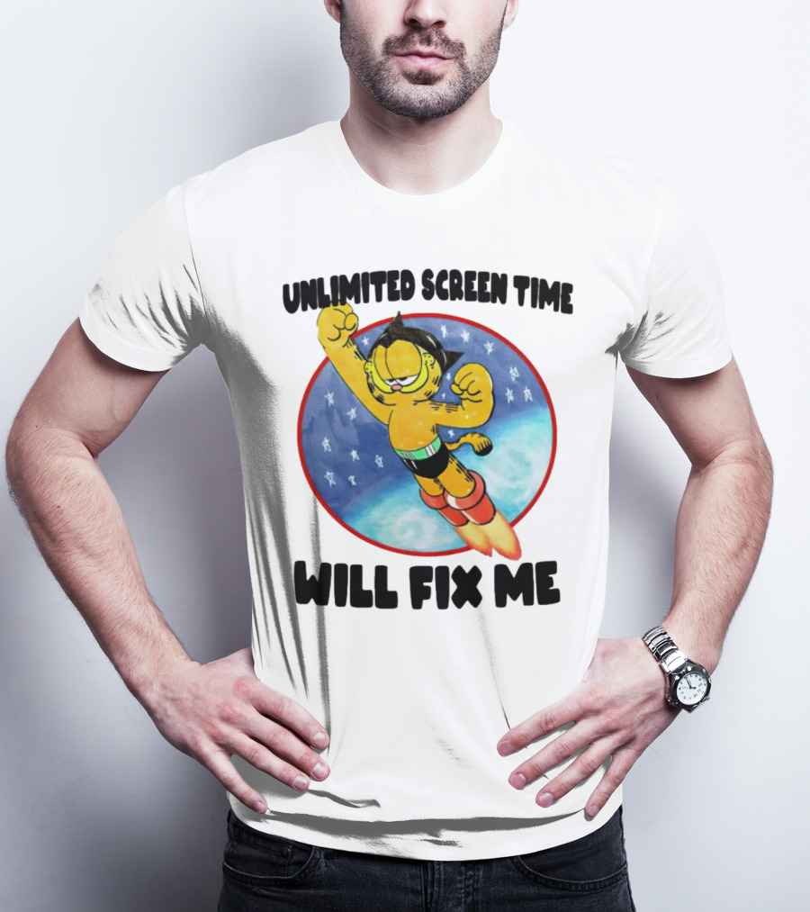 Unlimited Screen Time Will Fix Me Garfield Superhero Flight T-Shirt