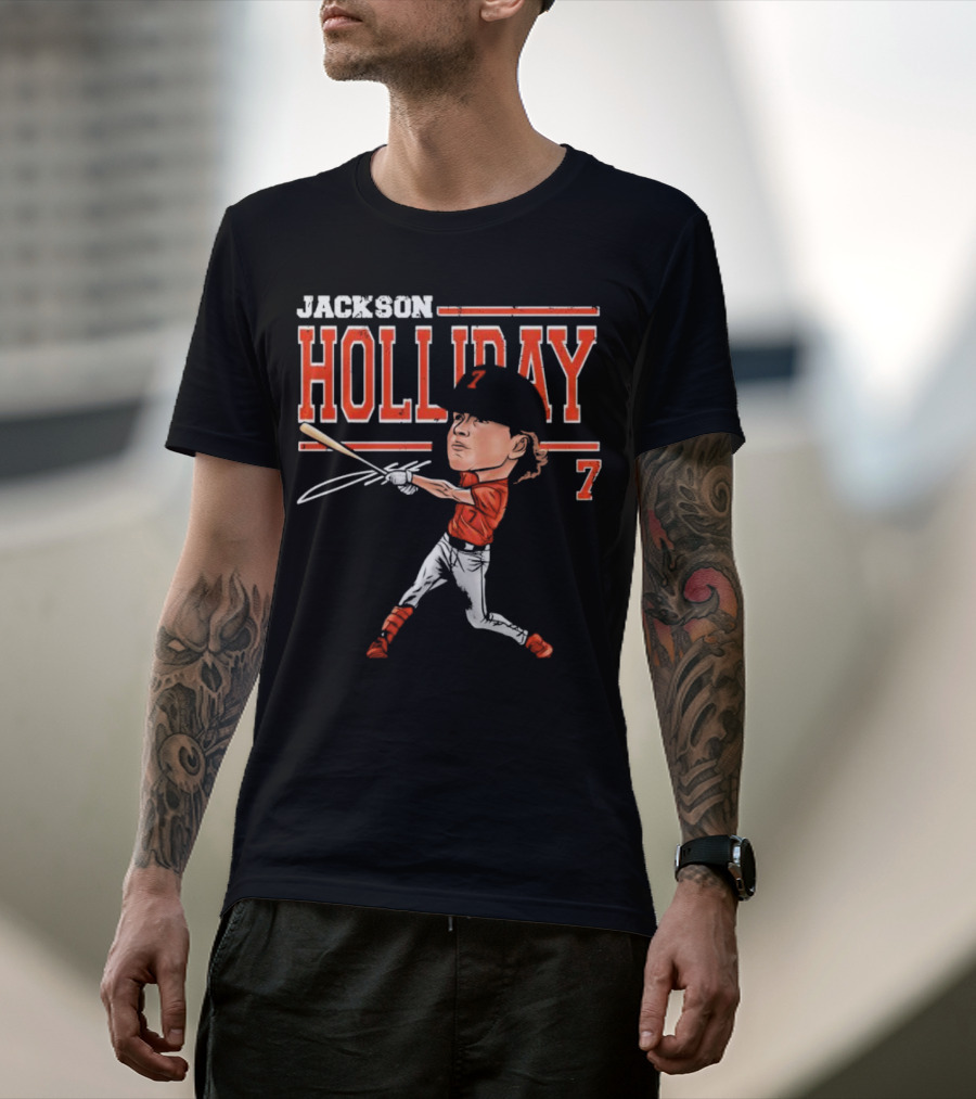 Jackson Holliday Baltimore Orioles Cartoon Batting Stance Number 7 T-Shirt