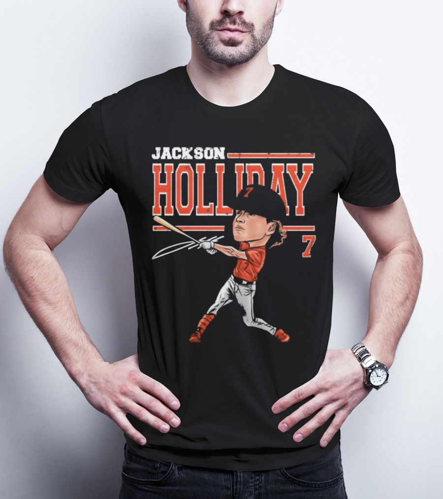 Jackson Holliday Baltimore Orioles Cartoon Batting Stance Number 7 T-Shirt