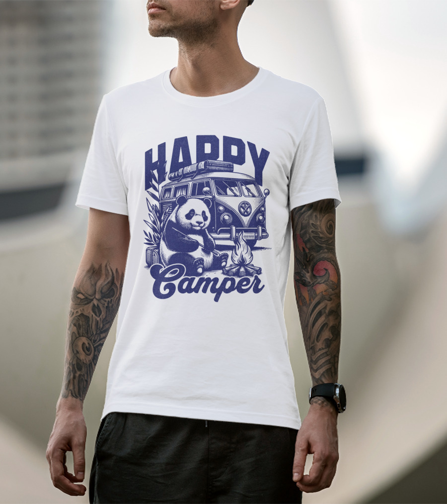 Happy Camper Panda By Van And Campfire Vintage T-Shirt