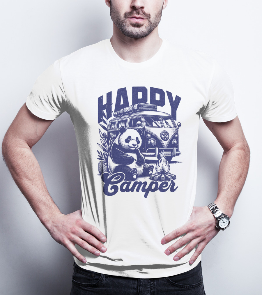 Happy Camper Panda By Van And Campfire Vintage T-Shirt