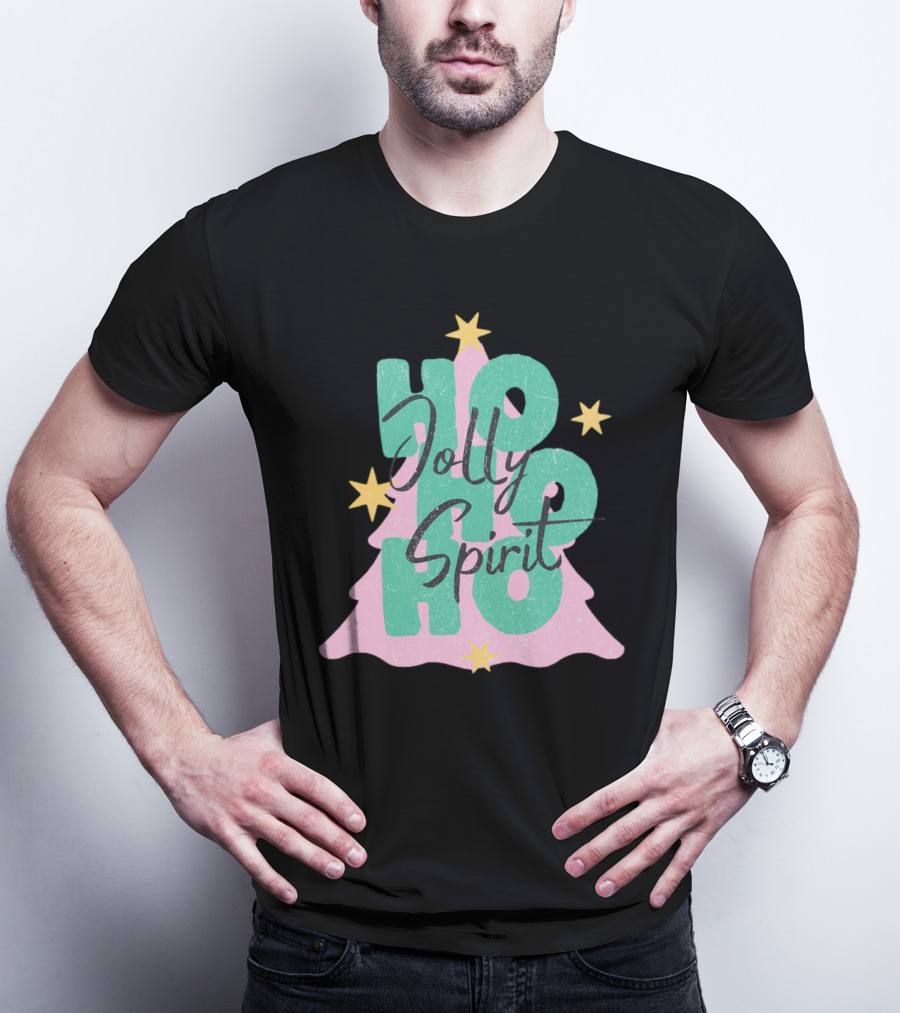 HO HO HO Jolly Spirit Christmas Tree Stars T-Shirt