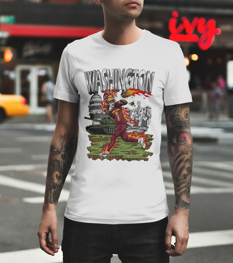 Washington Commanders Jahan Dotson Football Cartoon Capitol Tank Lincoln Fire T-Shirt
