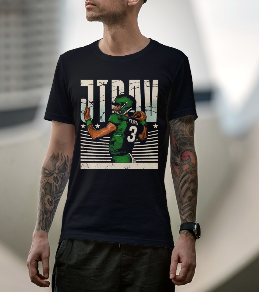 Jordan Travis New York Jets Football Cartoon Graphic Retro Style Football Jersey Number 3 T-Shirt
