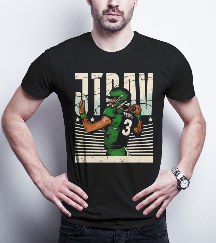 Jordan Travis New York Jets Football Cartoon Graphic Retro Style Football Jersey Number 3 T-Shirt