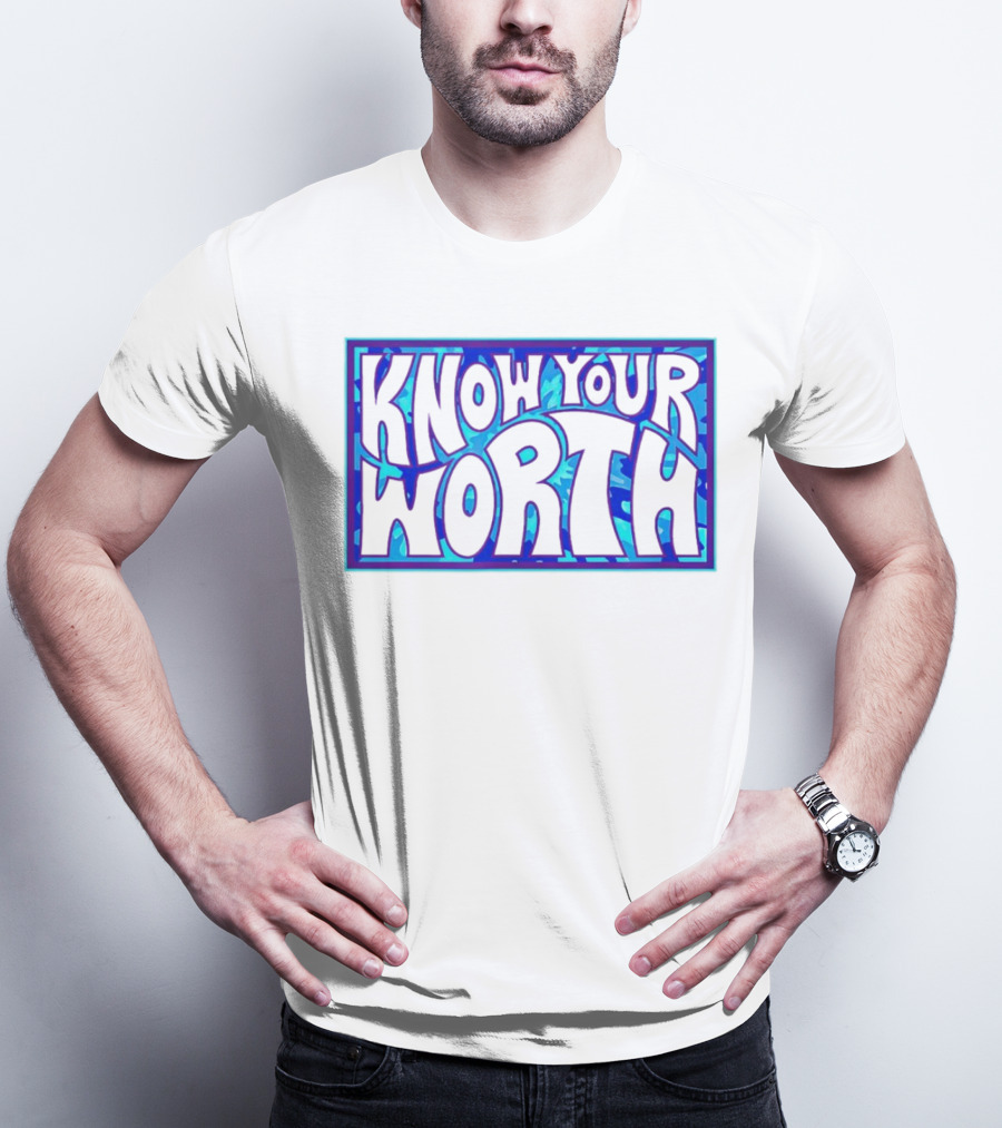 Know Your Worth Blue Abstract T-Shirt