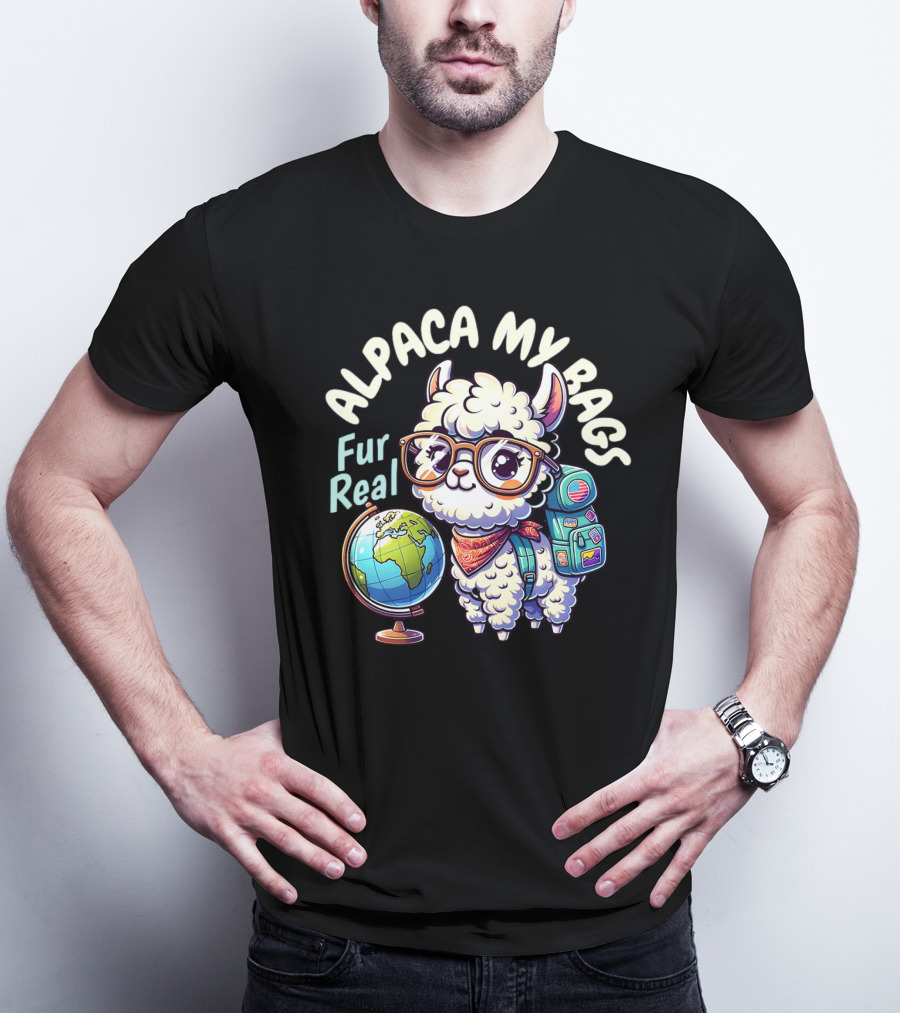 Alpaca My Bags Fur Real Cute Globe Travel Adventure T-Shirt