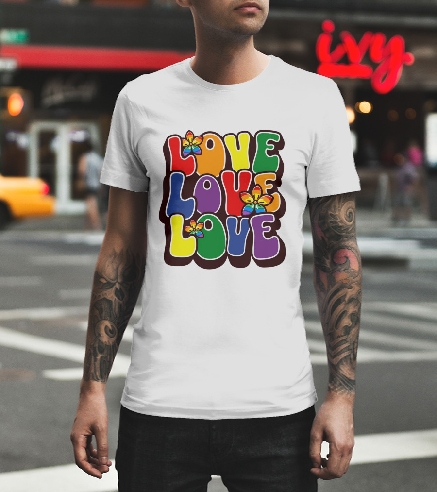 LOVE LOVE LOVE Rainbow Pride Flowers T-Shirt