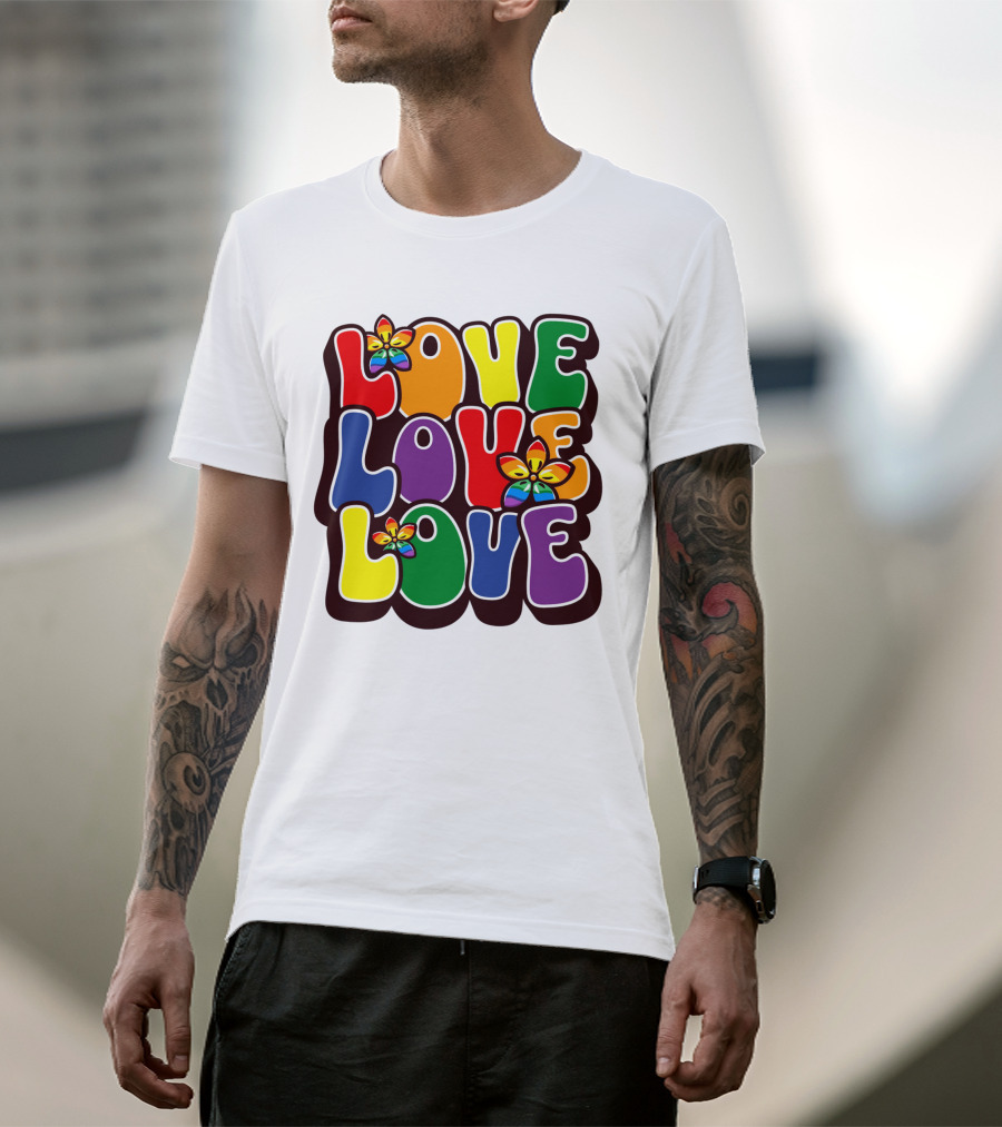 LOVE LOVE LOVE Rainbow Pride Flowers T-Shirt