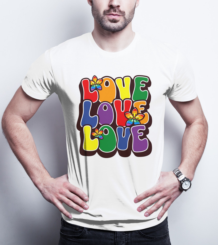 LOVE LOVE LOVE Rainbow Pride Flowers T-Shirt