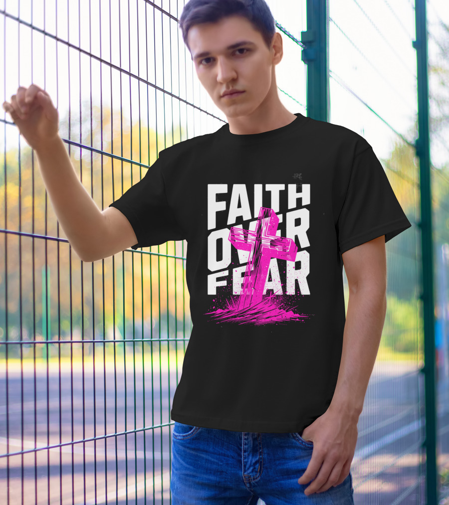 Faith Over Fear Pink Cross T-Shirt