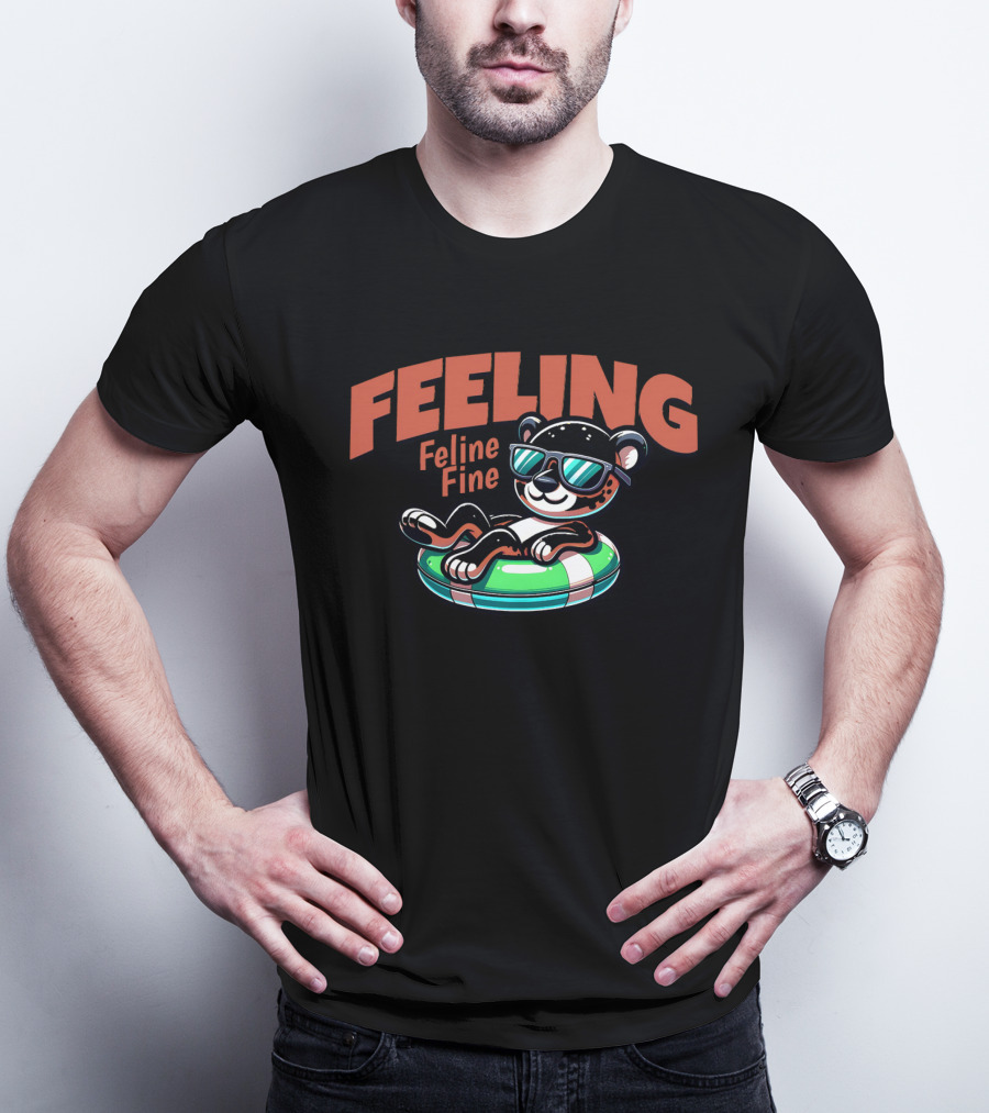 Feeling Feline Fine Relaxed Cool Cat Floating In T-Shirt