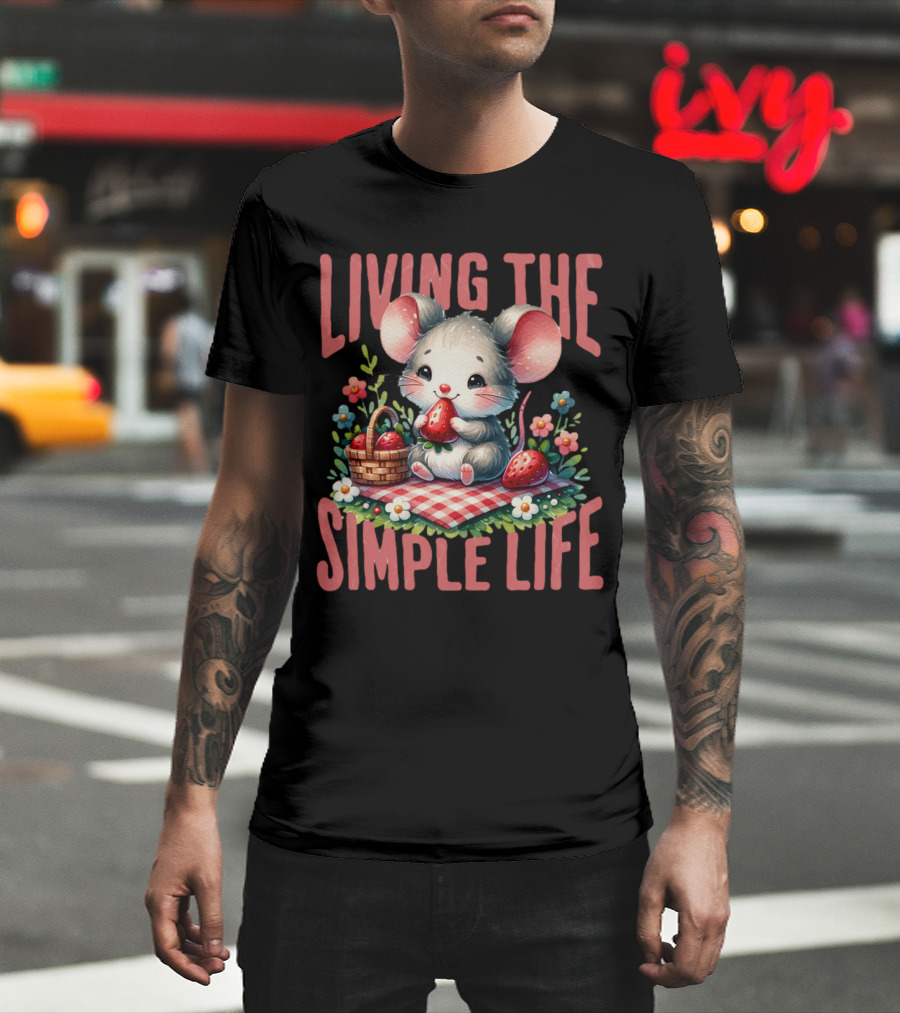 Living The Simple Life Cottagecore Picnic Mouse T-Shirt