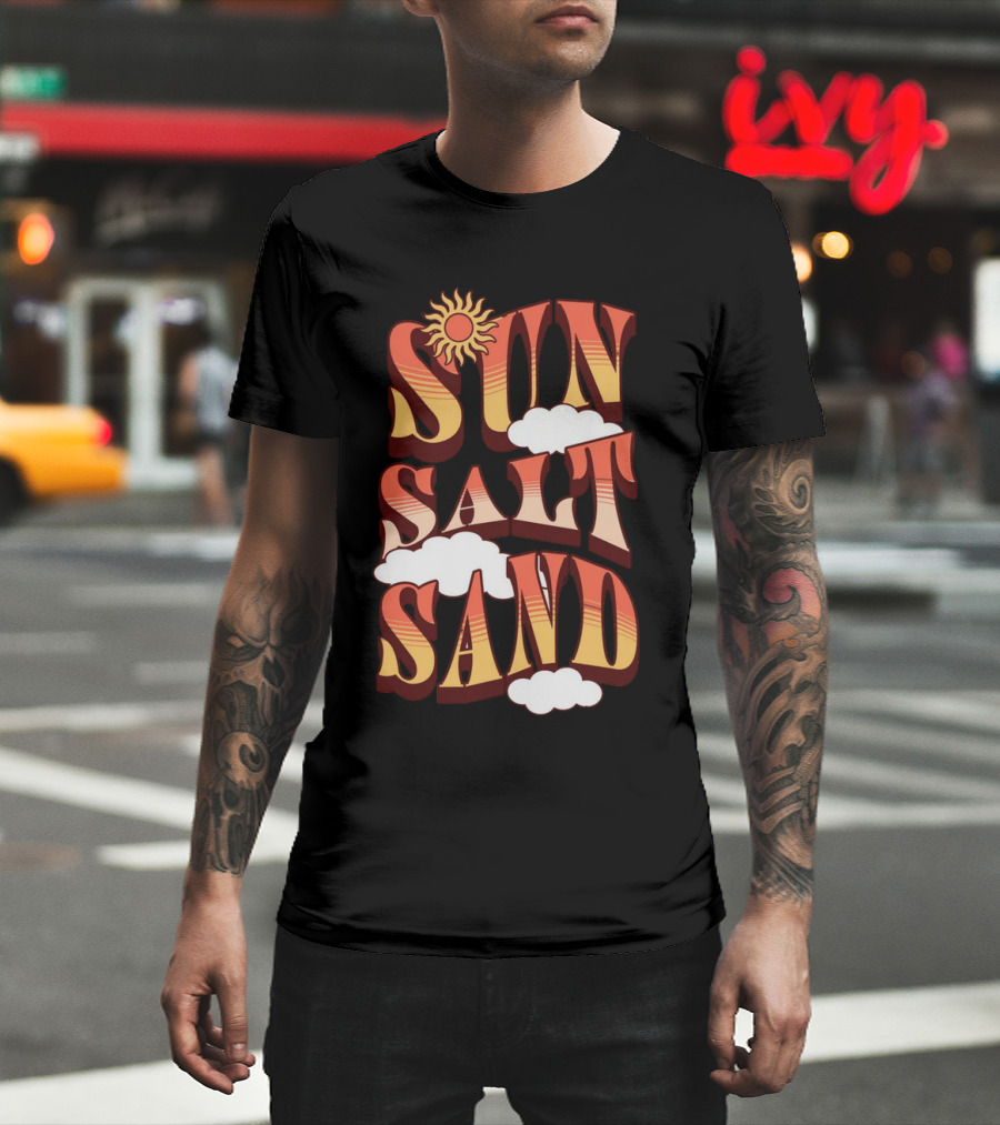 Sun Salt Sand Retro Hippie Vibes With Sun And Clouds T-Shirt