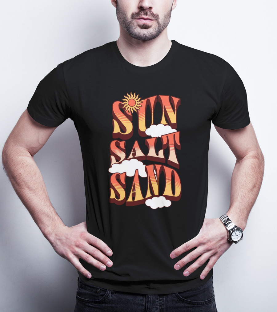 Sun Salt Sand Retro Hippie Vibes With Sun And Clouds T-Shirt