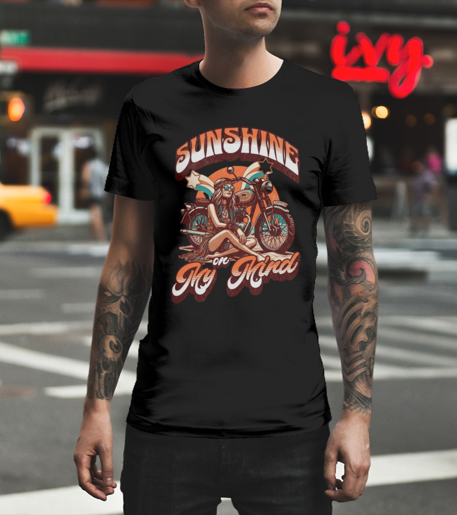 Sunshine On My Mind Hippie Motorcycle Sunset Retro Summer T-Shirt