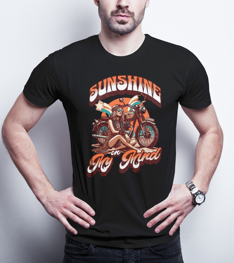 Sunshine On My Mind Hippie Motorcycle Sunset Retro Summer T-Shirt