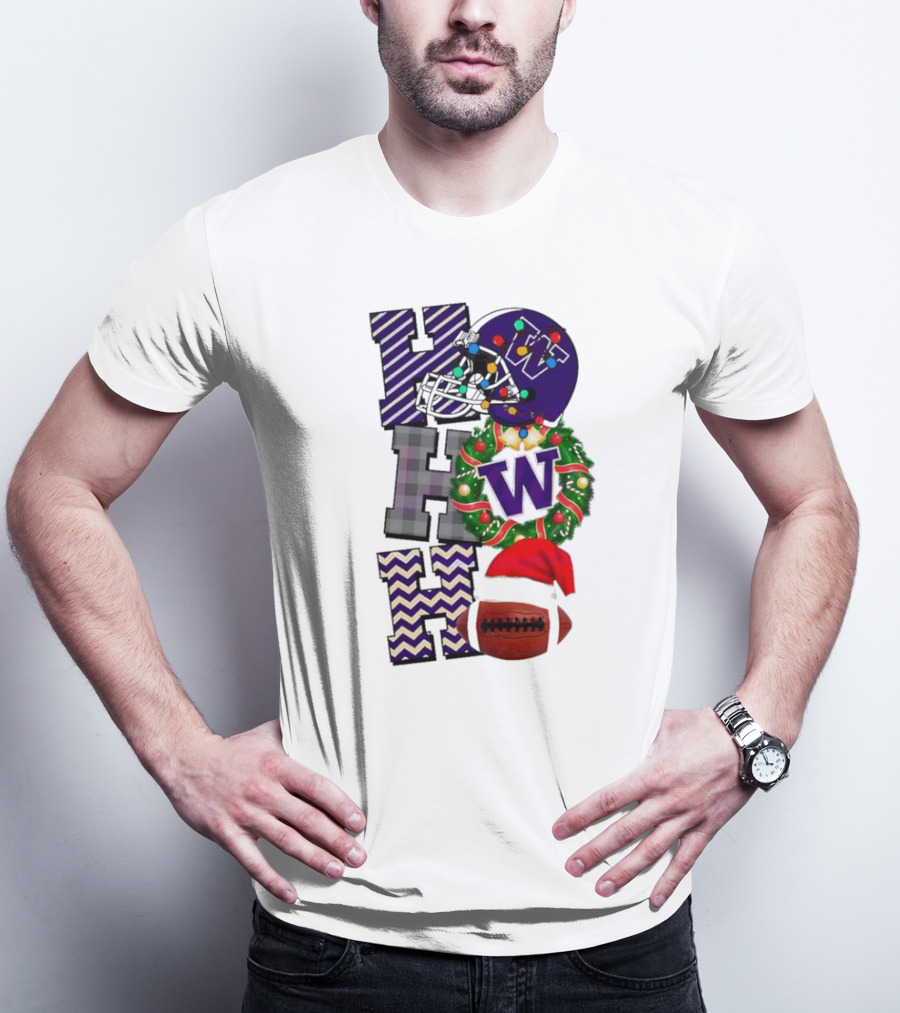 Washington Huskies Football Christmas Ho Ho Ho Helmet Wreath Ball T-Shirt