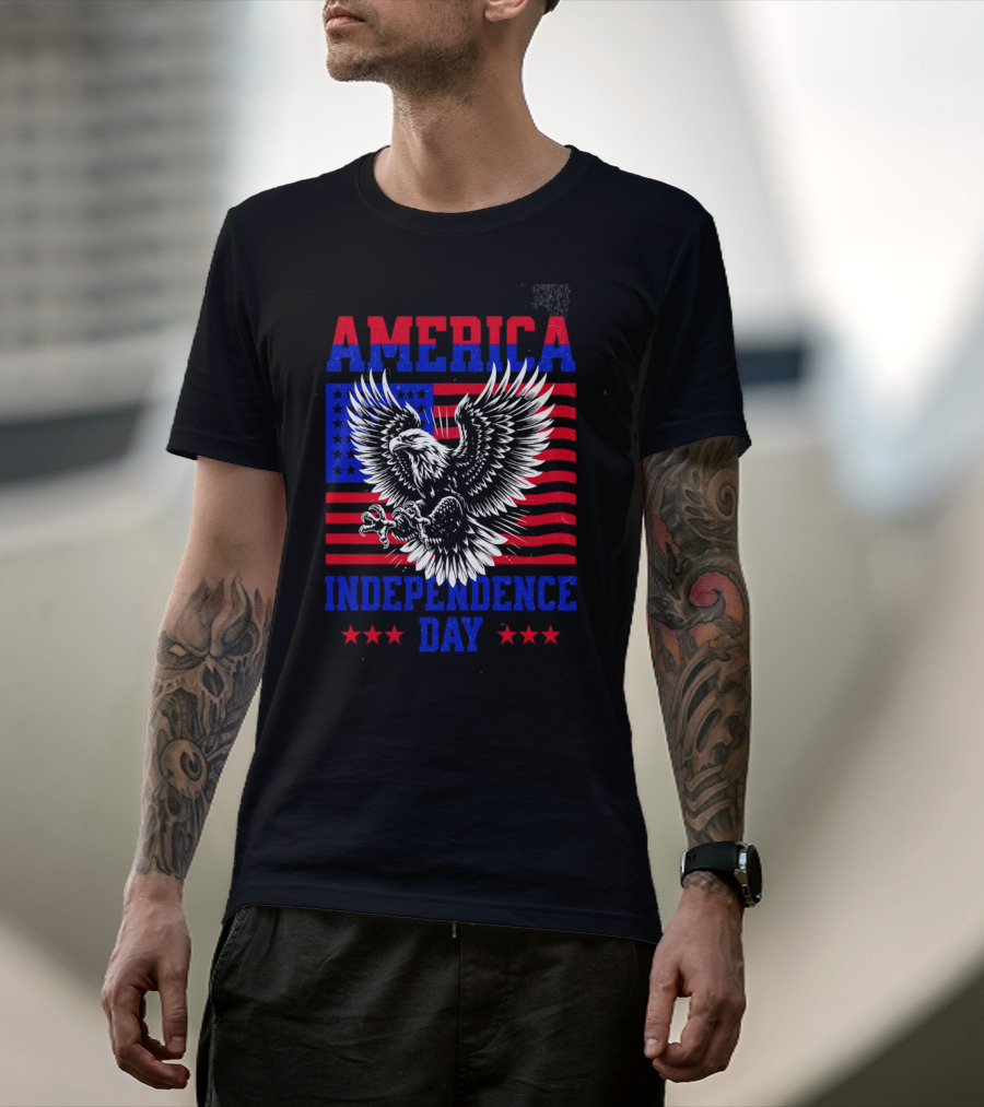 America Independence Day Eagle Flag Stars T-Shirt