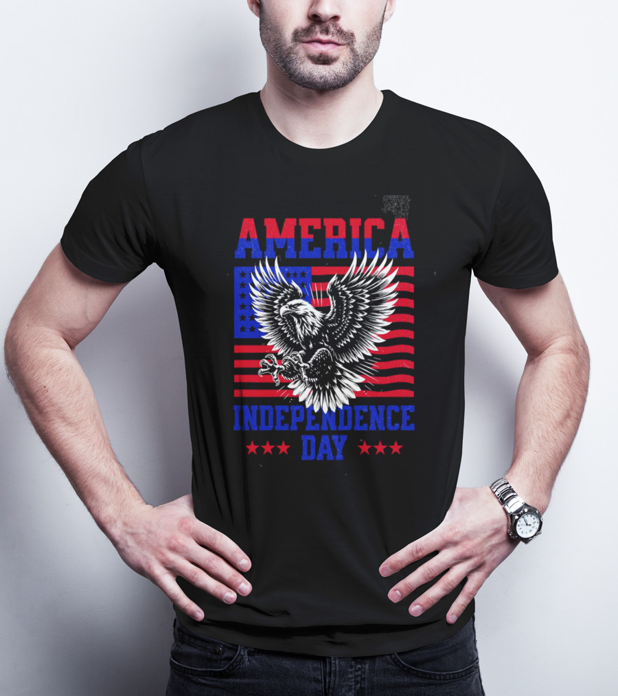 America Independence Day Eagle Flag Stars T-Shirt