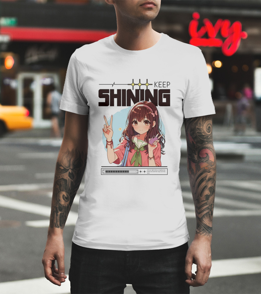 Keep Shining Cute Anime Girl Peace Sign T-Shirt
