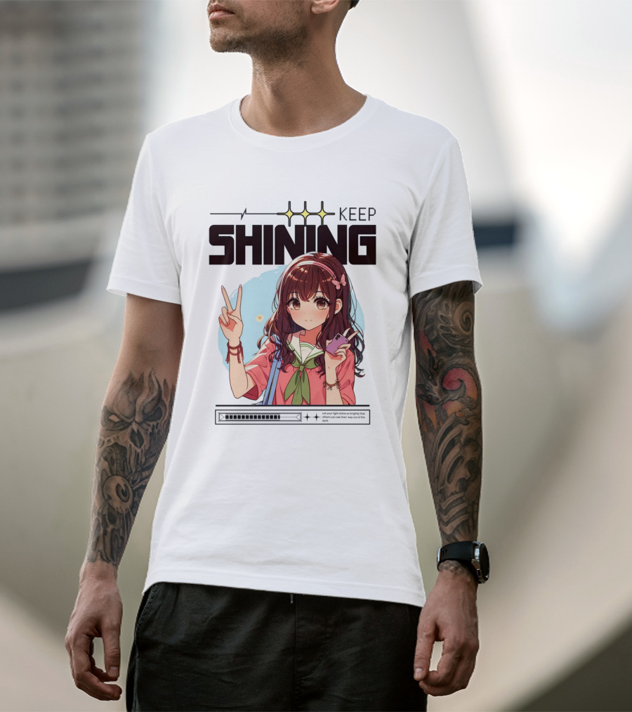 Keep Shining Cute Anime Girl Peace Sign T-Shirt