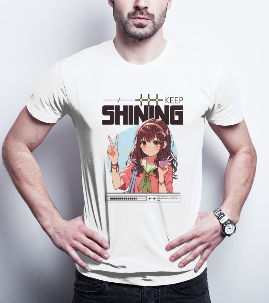 Keep Shining Cute Anime Girl Peace Sign T-Shirt