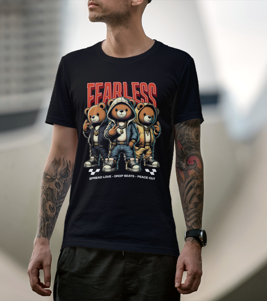 FEARLESS Spread Love Drop Beats Peace Out Teddy Trio T-Shirt