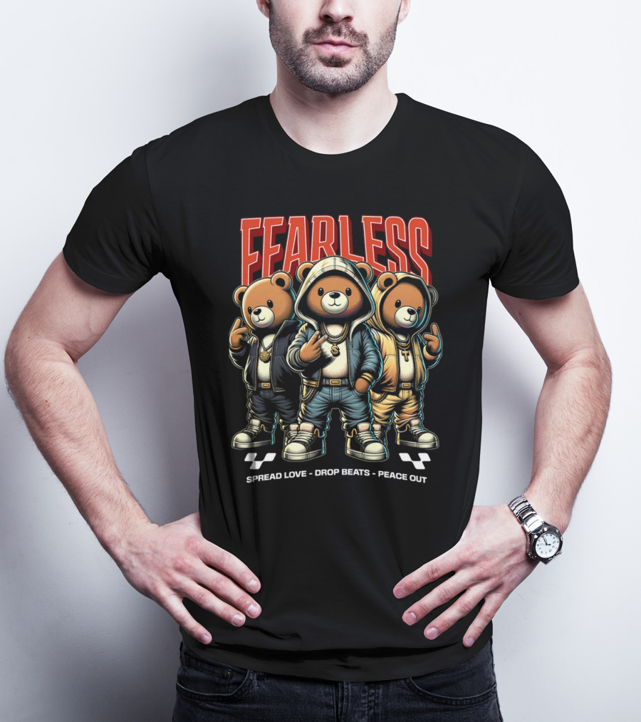FEARLESS Spread Love Drop Beats Peace Out Teddy Trio T-Shirt