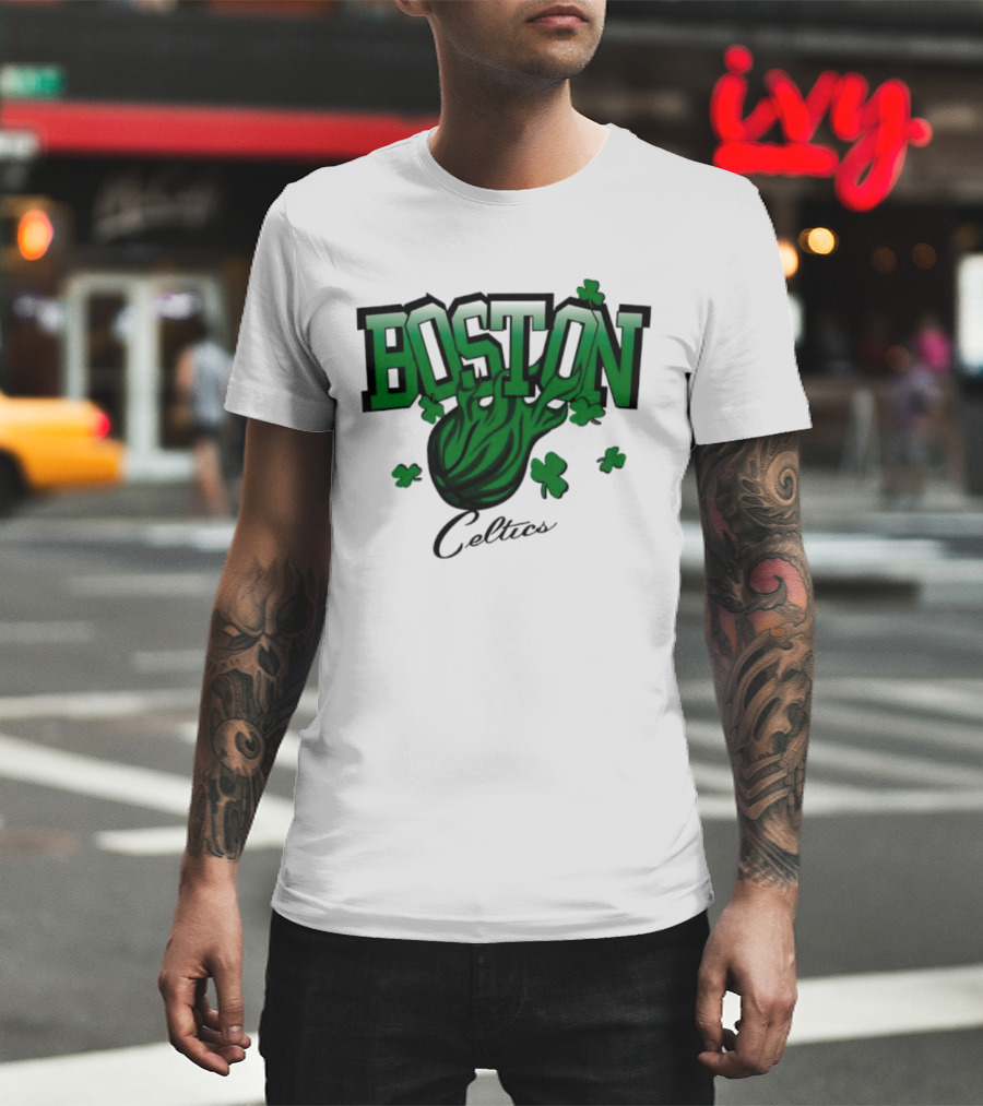 Boston Celtics Shamrock Flames Basketball Vintage T-Shirt