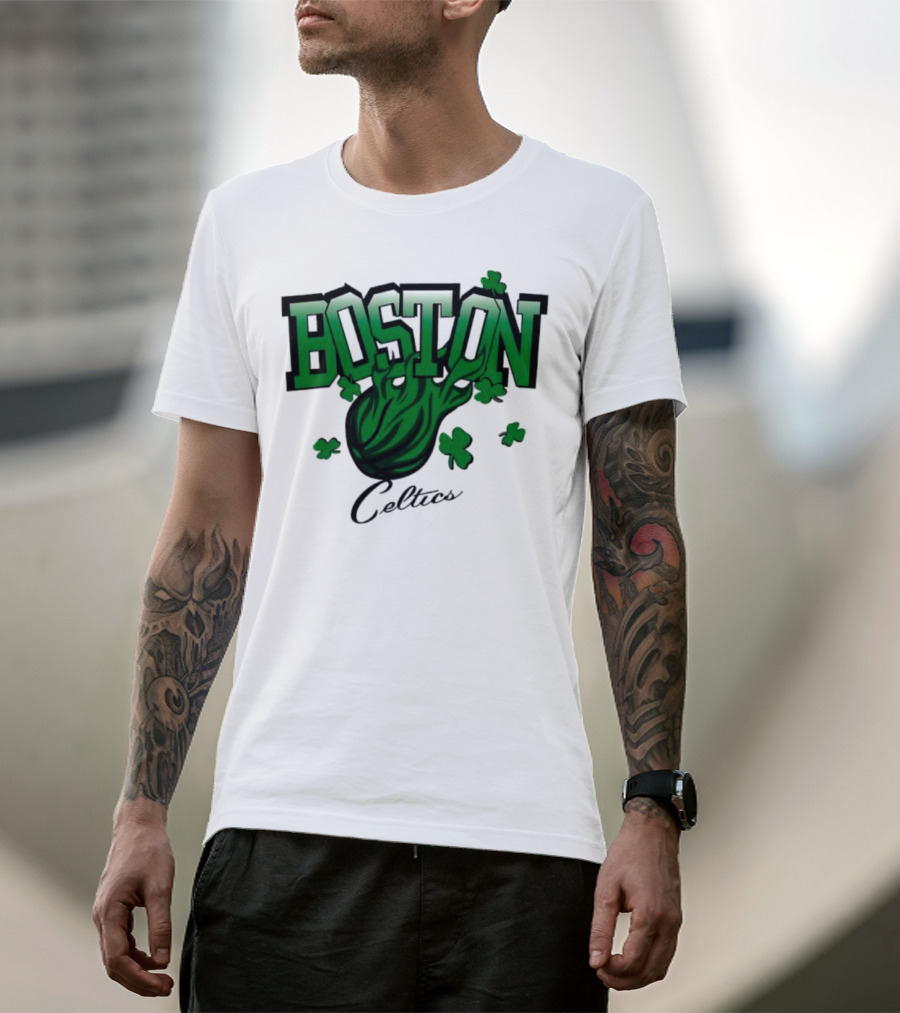 Boston Celtics Shamrock Flames Basketball Vintage T-Shirt