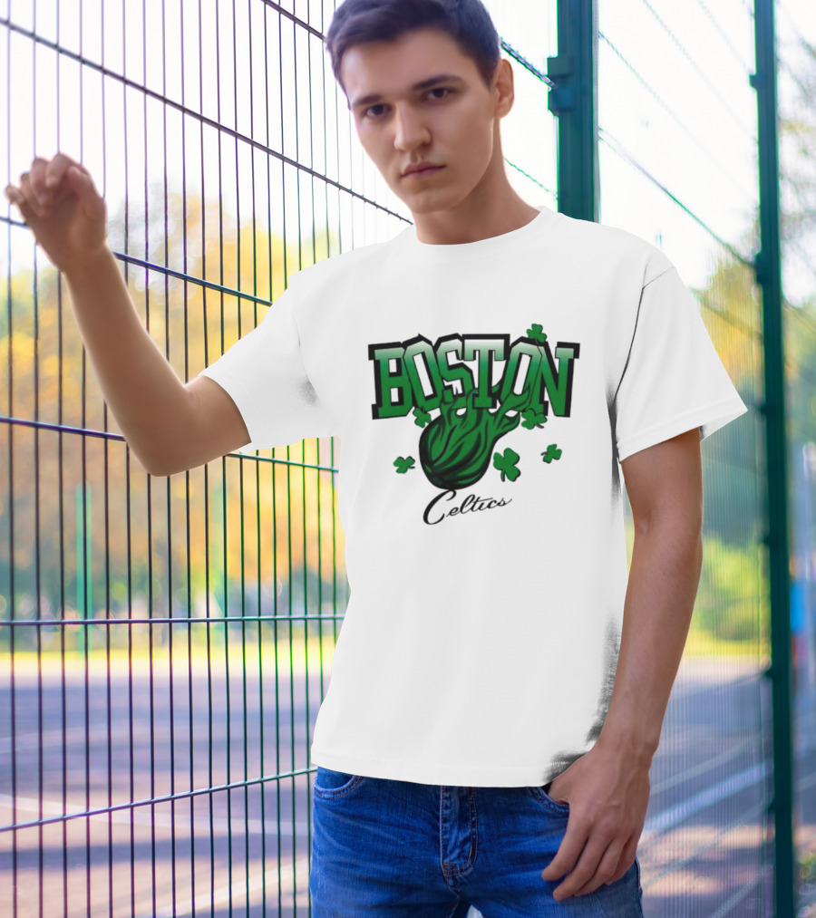 Boston Celtics Shamrock Flames Basketball Vintage T-Shirt